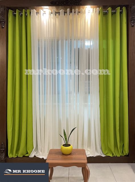 پرده آماده کتان گارنت سبز چمنی مستر خونه