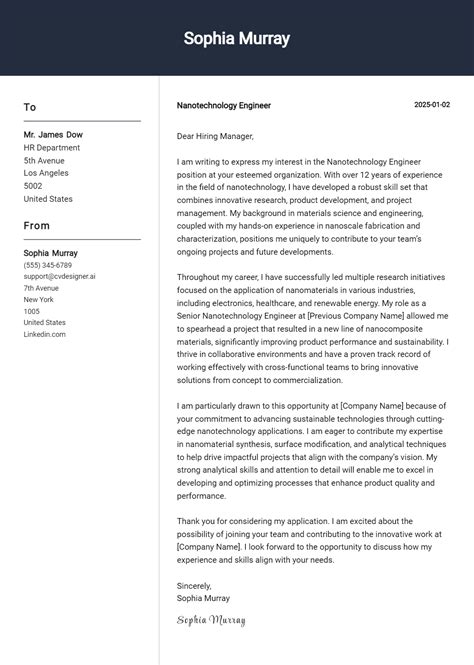19 Nanotechnology Engineer Cover Letter Examples For 2024 Downloadable