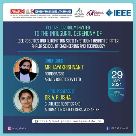 Inauguration Of Robotics And Automation Society Ras Sbc Ahalia School Of Engineering