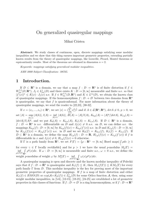 Pdf On Generalized Quasiregular Mappings
