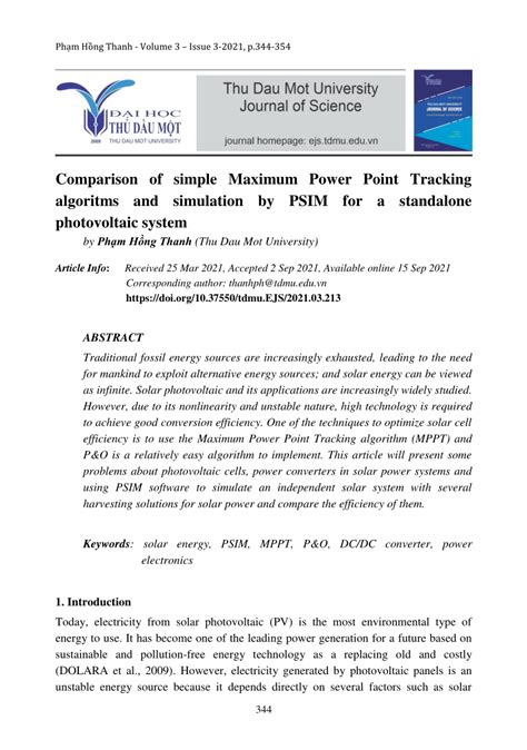 PDF Comparison Of Simple Maximum Power Point Tracking Algoritms And Simulation By PSIM For A
