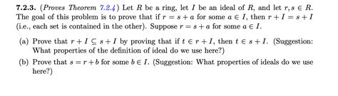 solved 7 2 3 proves theorem 7 2 4 let r be a ring let i