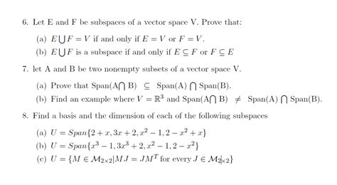 solved 6 let e and f be subspaces of a vector space v