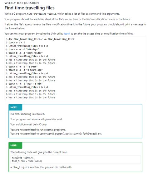 solved weekly test question find time travelling files