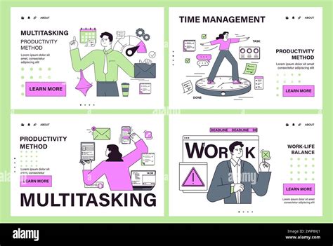 Employee Efficiency Web Or Landing Set Business Employee Productive Multitasking Time