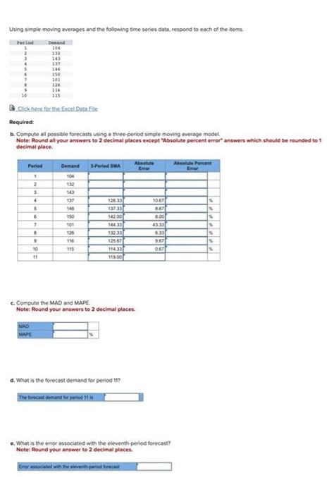 Solved Using Simple Moving Averages And The Following Time Chegg