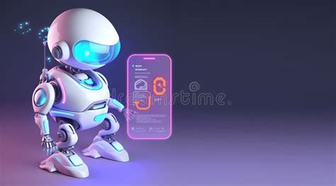 Robot Beside Smartphone Screen Concept Of Chatbot Or Ai Assistant Ai Generated Stock