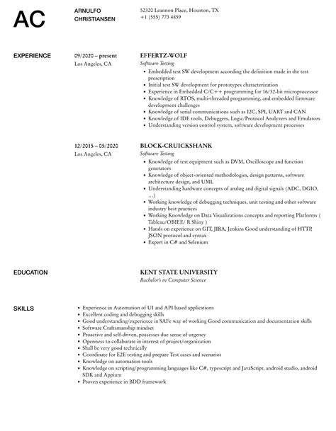 Software Testing Resume Samples Velvet Jobs