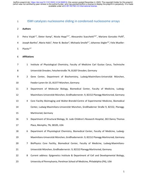 Pdf Iswi Catalyzes Nucleosome Sliding In Condensed Nucleosome Arrays