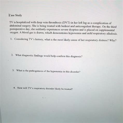 Case Study Case Study Tv Is Hospitalized With Deep Vein Thrombosis Dvt