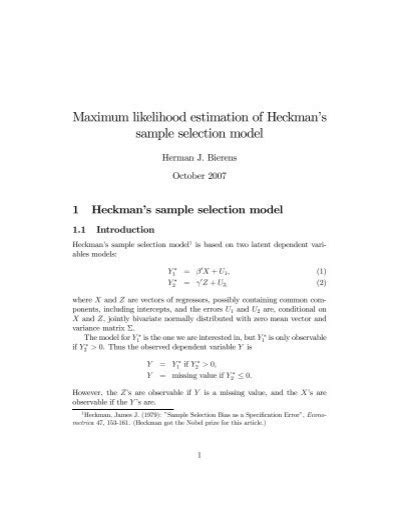 Maximum Likelihood Estimation Of Heckmans Sample Selection Model