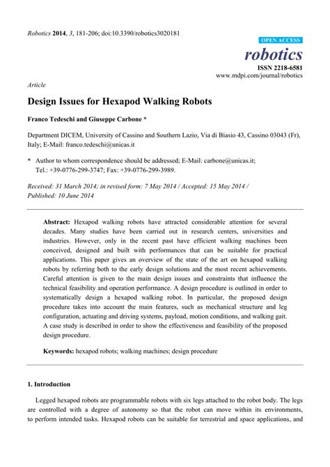 pdf design issues for hexapod walking robots
