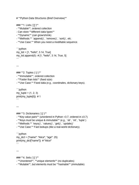 Python Data Structures Brief Overview Pdf Computer Programming Software Engineering