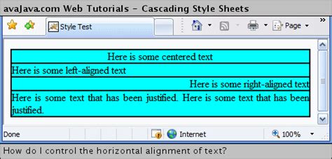 How Do I Control The Horizontal Alignment Of Text Web Tutorials Avajava