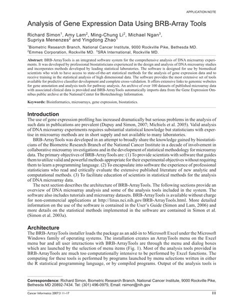 pdf analysis of gene expression data using brb array tools