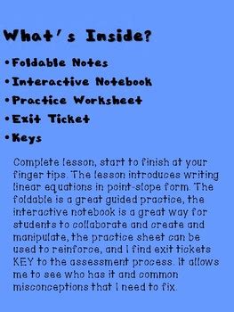 Point Slope Form Linear Equations Foldable INB Practice Exit Ticket