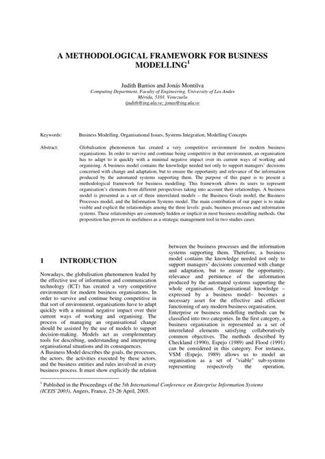 pdf a methodological framework for business modelling
