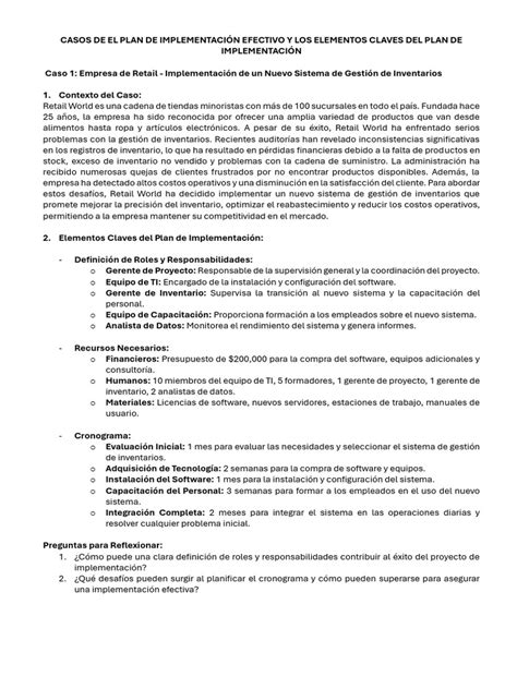 Casos De El Plan De Implementación Efectivo Y Los Elementos Claves Del