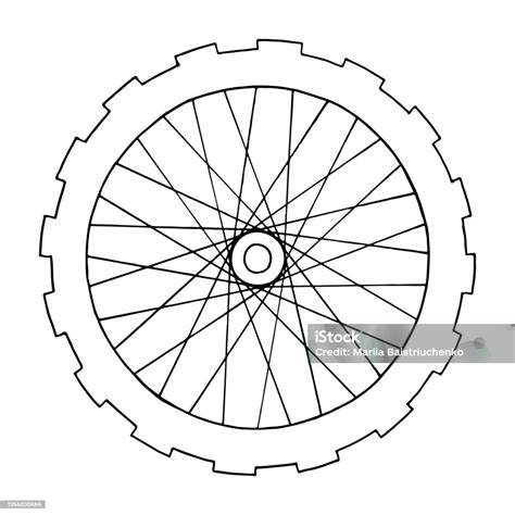 수송 톱니 바퀴 얇은 라인 아트 타이어와 허브회로 회전 예비 부품 자전거 오토바이 자동차의 세부 사항 손으로 그린 벡터 그림