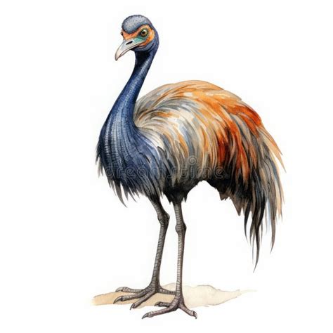 Vintage Watercolored Illustration Of A Full Body Cassowary Figure Stock