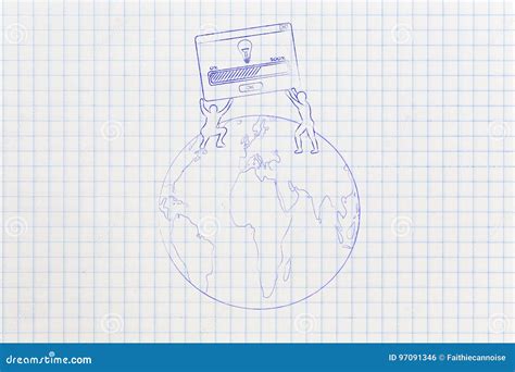 Men Lifting Up A Idea Lightbulb Loading Pop Up Message Above T Stock Illustration Illustration