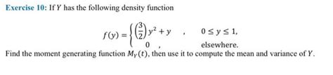 solved exercise 10 if y has the following density function