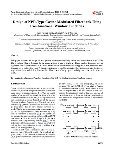 Pdf Design Of Npr Type Cosine Modulated Filterbank Using Combinational Window Functions