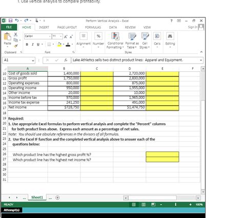 Solved 1 Use Vertical Analysis To Compare Profitability