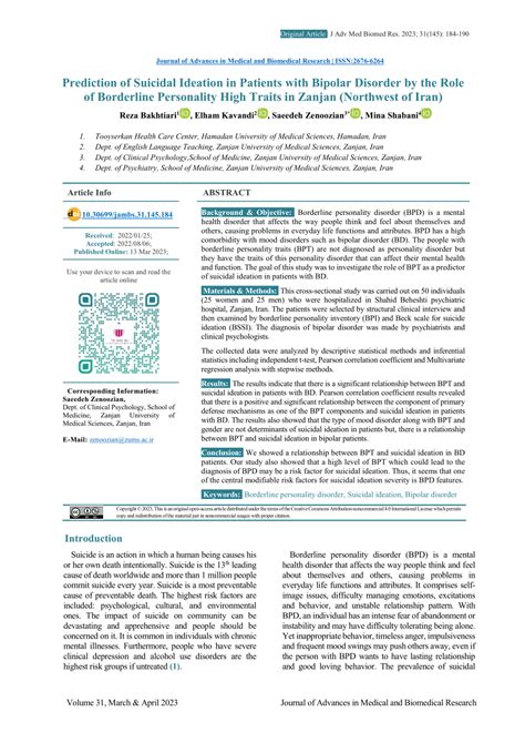 Pdf Prediction Of Suicidal Ideation In Patients With Bipolar Disorder By The Role Of