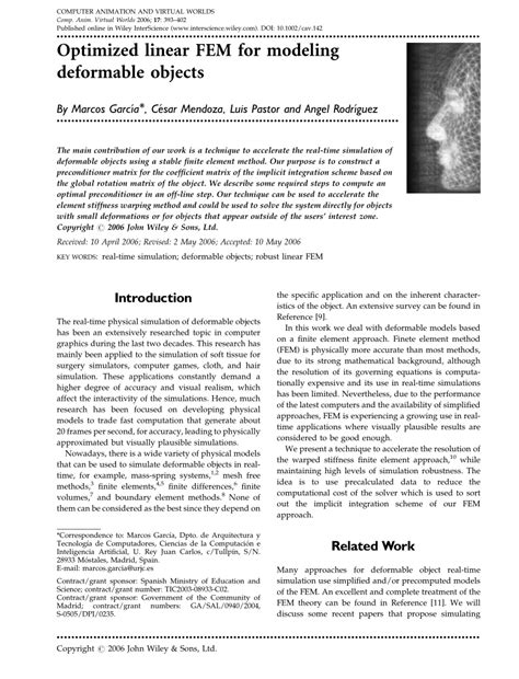 Pdf Optimized Linear Fem For Modeling Deformable Objects