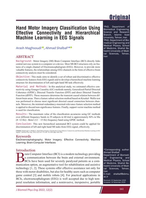 PDF Hand Motor Imagery Classification Using Effective Connectivity And Hierarchical Machine