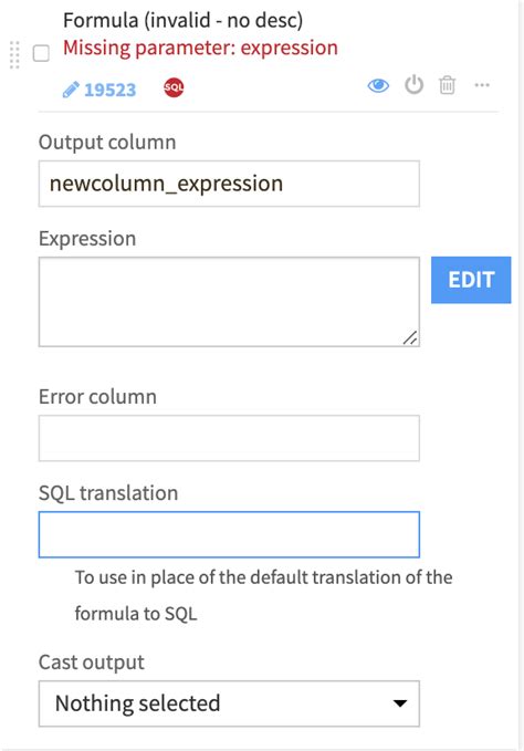 now formula in prepare recipe not translatable on sql engine