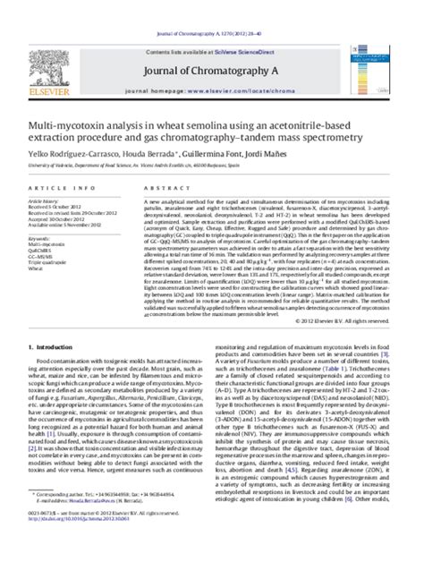 Pdf Multi Mycotoxin Analysis In Wheat Semolina Using An Acetonitrile Based Extraction