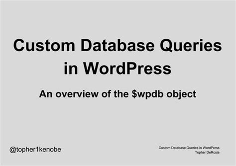 Custom Database Queries In Wordpress Ppt