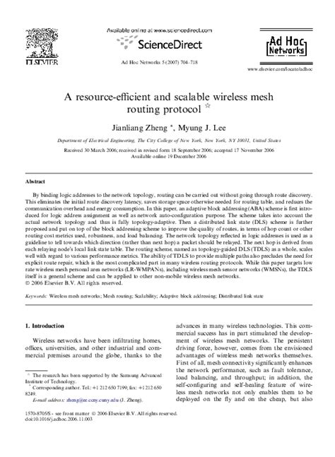 Pdf A Resource Efficient And Scalable Wireless Mesh Routing Protocol