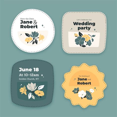 손으로 그린 결혼 축하 레이블 무료 벡터