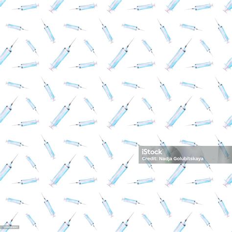흰색 배경에 수채화 의료 원활한 패턴 손으로 그린 주사기 끝없는 프린트 귀여운 간호사 배경 병원 벽지 건강 진단에 대한 스톡 벡터 아트 및 기타 이미지 Istock
