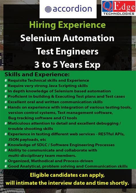 Hiring Years Experience On QA Engineer Accordion Technologies QEdge Technologies