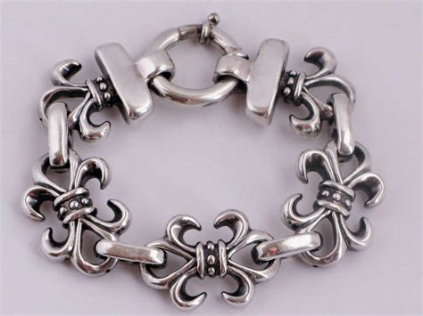 Beautiful Vintage Sterling Silver 925 Fleur De Lis Fancy Panel Link