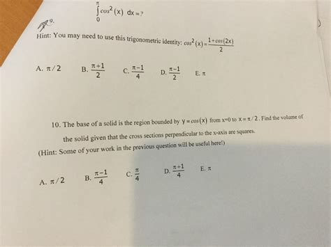 solved integral pi 0 cos 2 x dx pi 2 pi 1 2 pi