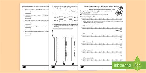 Count Backwards Through 0 Using Negative Numbers Home Learning Worksheet