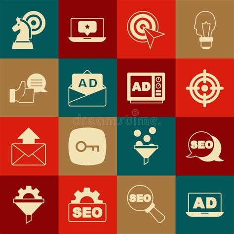 Set Advertising Seo Optimization Target Customer Product Rating Chess And Icon Vector Stock