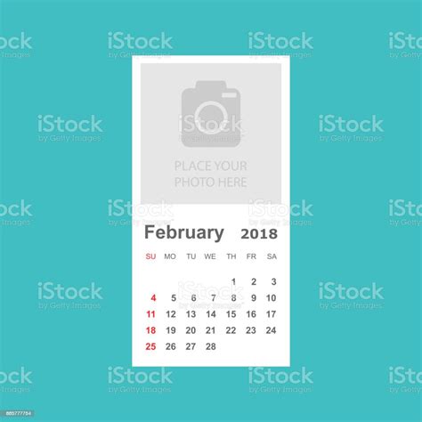 2 월 2018 달력입니다 사진에 대 한 장소 일정 플래너 디자인 템플릿입니다 주는 일요일에 시작 됩니다 비즈니스 벡터