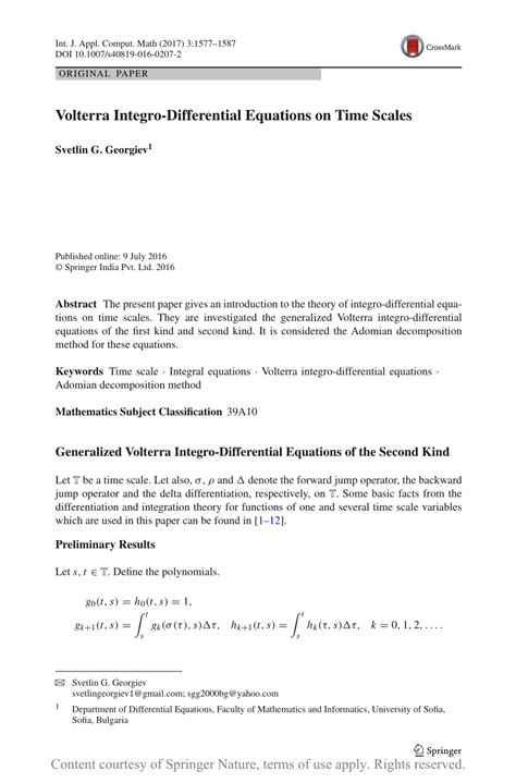 Volterra Integro Differential Equations On Time Scales Request Pdf