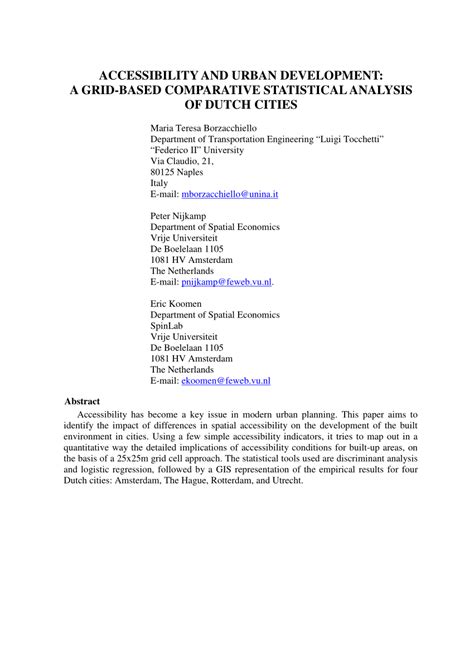 Pdf Accessibility And Urban Development A Grid Based Comparative Statistical Analysis Of