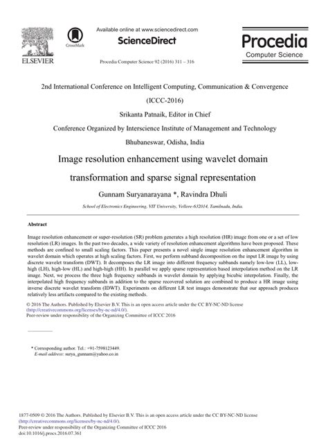 Pdf Image Resolution Enhancement Using Wavelet Domain Transformation