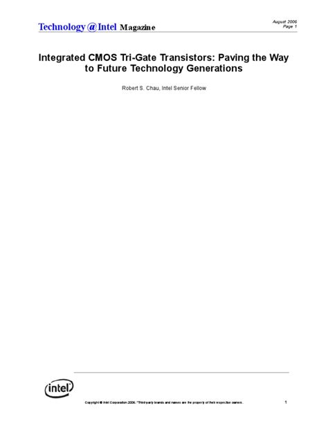 Integrated Cmos Tri Gate Transistors Pdf Mosfet Cmos