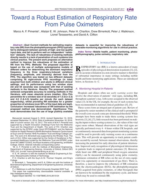 Pdf Toward A Robust Estimation Of Respiratory Rate From Pulse Oximeters