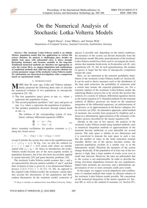 Pdf On The Numerical Analysis Of Stochastic Lotka Volterra Models