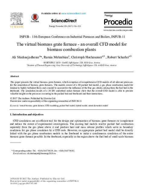 Pdf The Virtual Biomass Grate Furnace An Overall Cfd Model For Biomass Combustion Plants